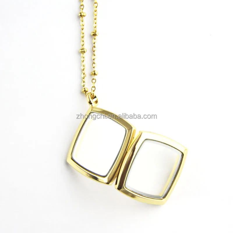 Glass Photo Locket Necklace,Wedding Cage Locket Pendant,Square Floating ...