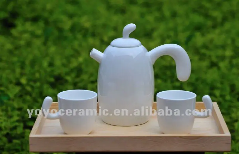 High White Porcelain Tea Set Coffee Set With Bamboo Serving Tray - Buy ...
