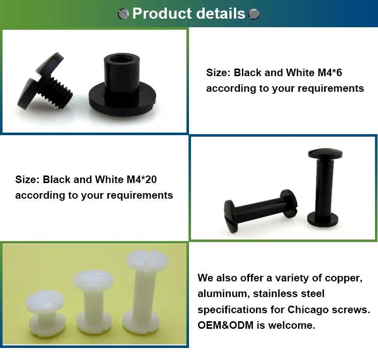 Custom Black White Plastic Book Binding Chicago Screw