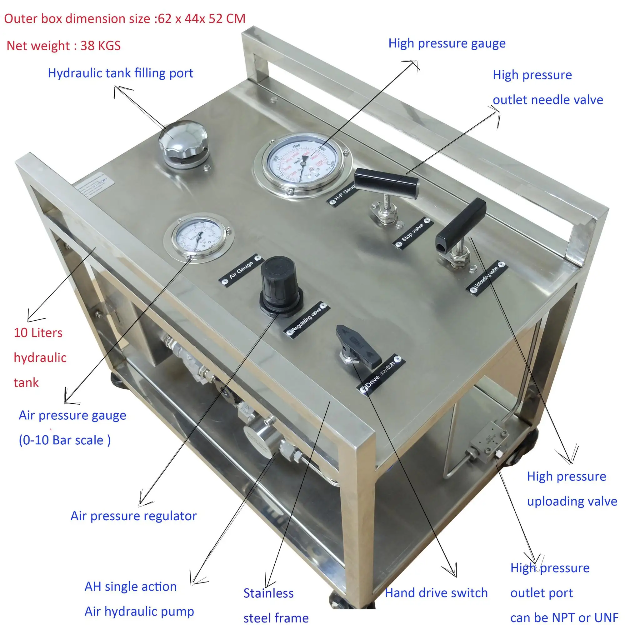 USUN Model:WSAH130 600-1000 Bar Output High Pressure air Driven Liquid ...