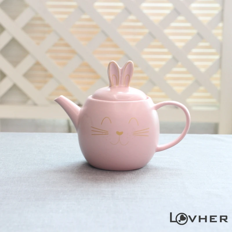 Hot Selling Color Glazed Cute Rabbit Tea Pot Set With Tea Cup And ...