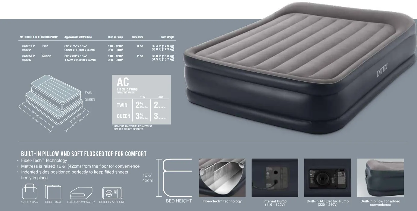 Intex 64136 Inflatable Air Beds - Twin/queen Size Comfort