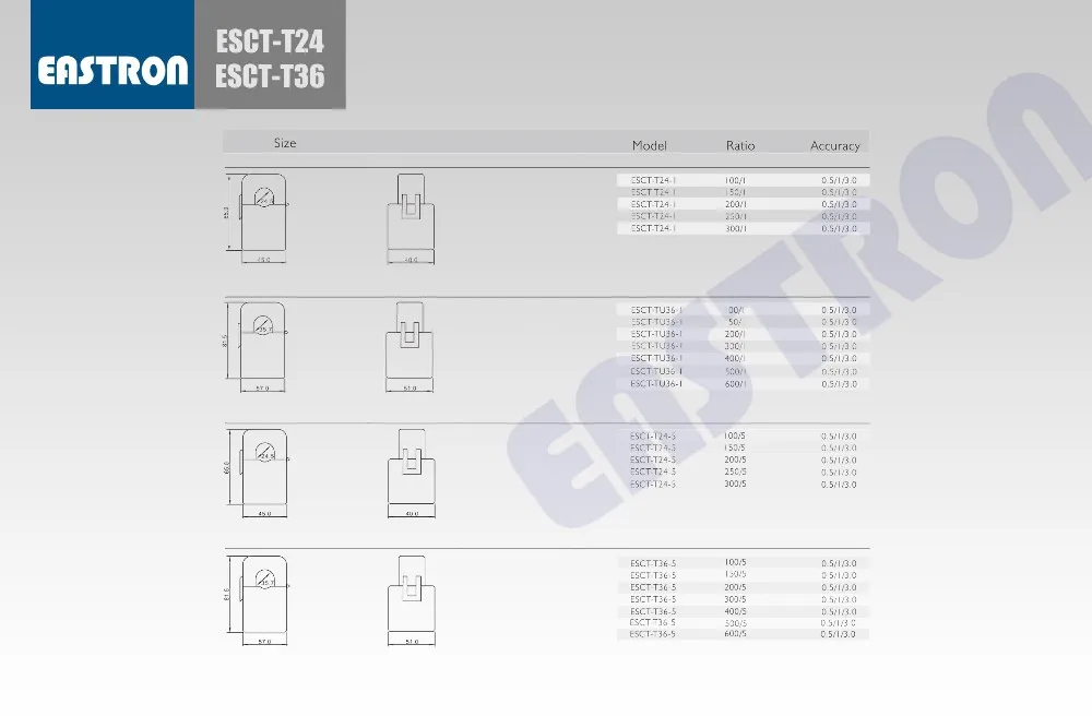 EASTRON ESCT-T36 Split Coil Current Transformer - 100A~600A