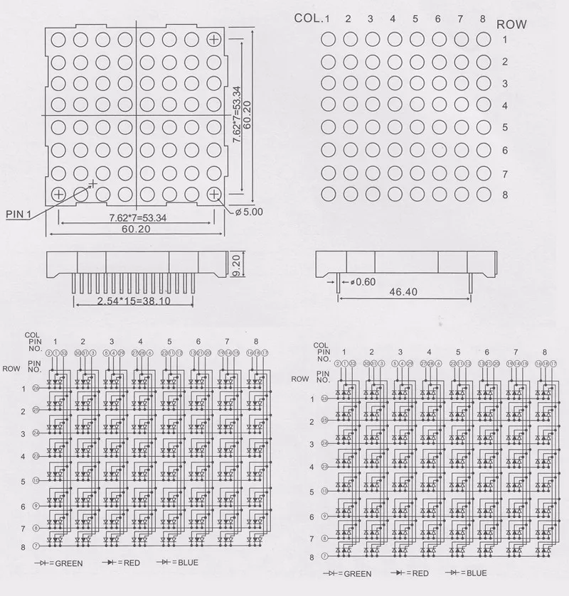 Common Anode P5 Led Matrix 8x8 Led White 5mm - Buy 8x8 Led White 5mm ...
