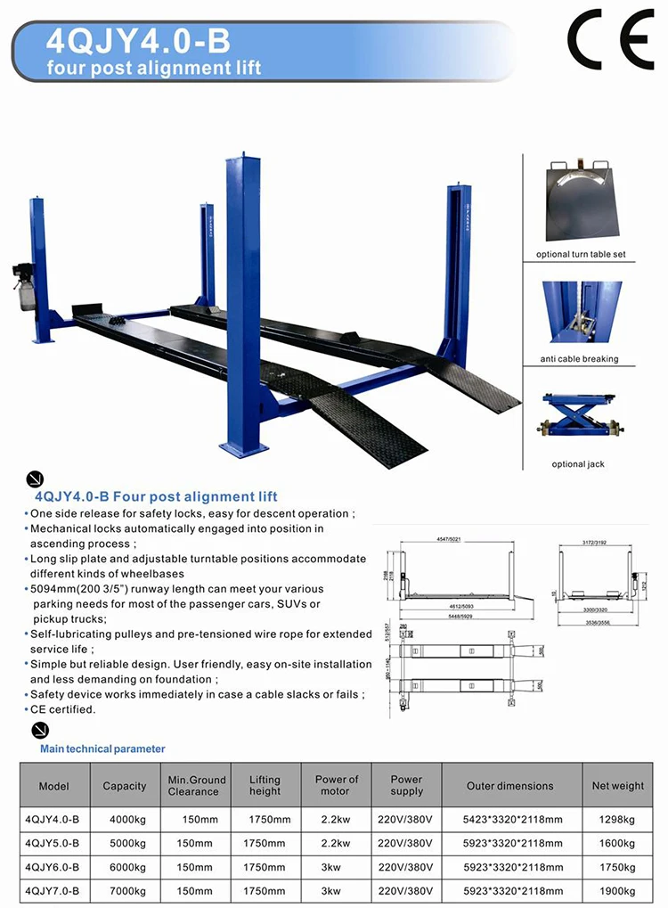 4ton Heavy Alignment Four Post Lift For Parking Or Garage Lift Parking ...