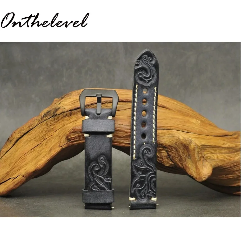 Handmade Patterns Watch Bands with Flowers Embossed Full Grain Leather ...