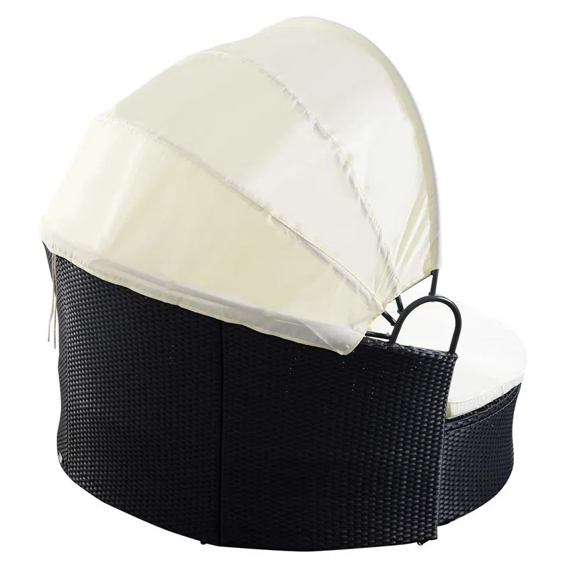 Garden Wicker Rattan Sofa Set Round 5 Pcs Metal Daybed Lounger With ...