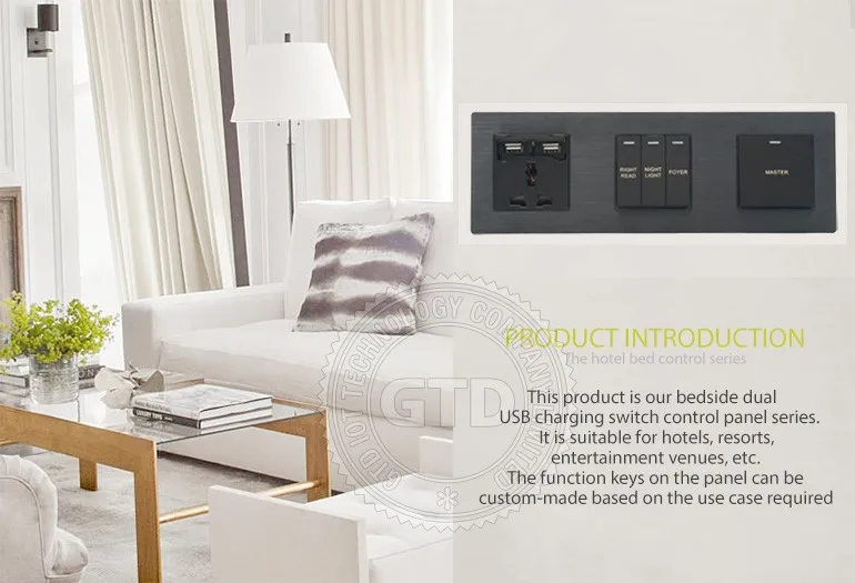15B Series Luxury Hotel Bedside Wall Switch with Dual USB Ports and ...