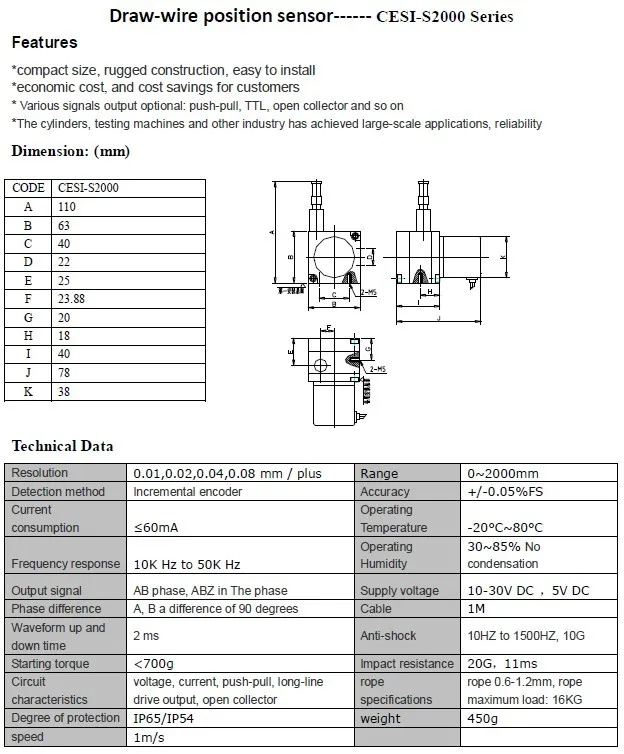 push pull output 500/1000/1500/2000/3000/4000mm draw wire encoder ...