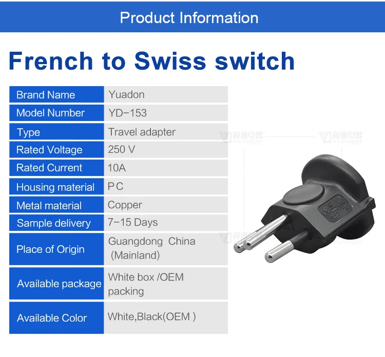Yuadon Switzerland Adapter Eu to Swiss Power Plug Adapter 16A 250V ...