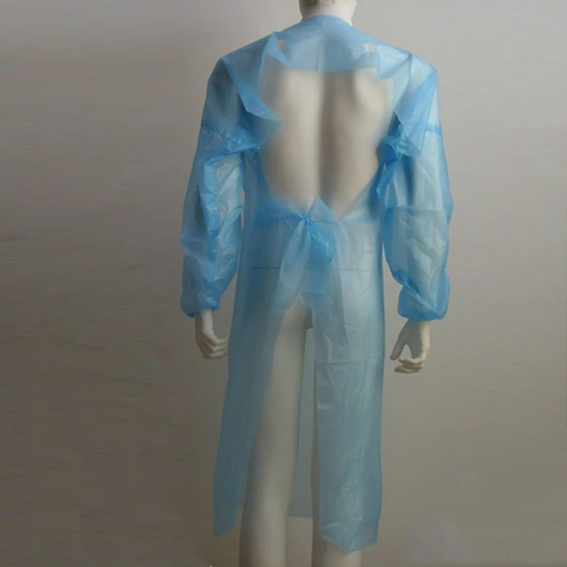 Blue & White Disposable Waterproof Plastic Patient Cpe Gown With Rubber ...