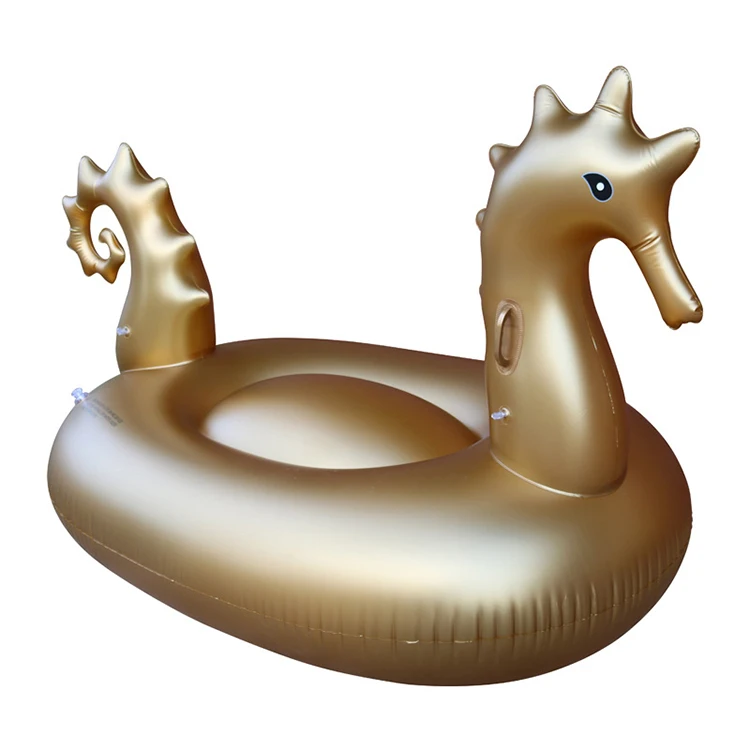 Giant Inflatable Gold Sea Horse Pool Float - Large Water Raft