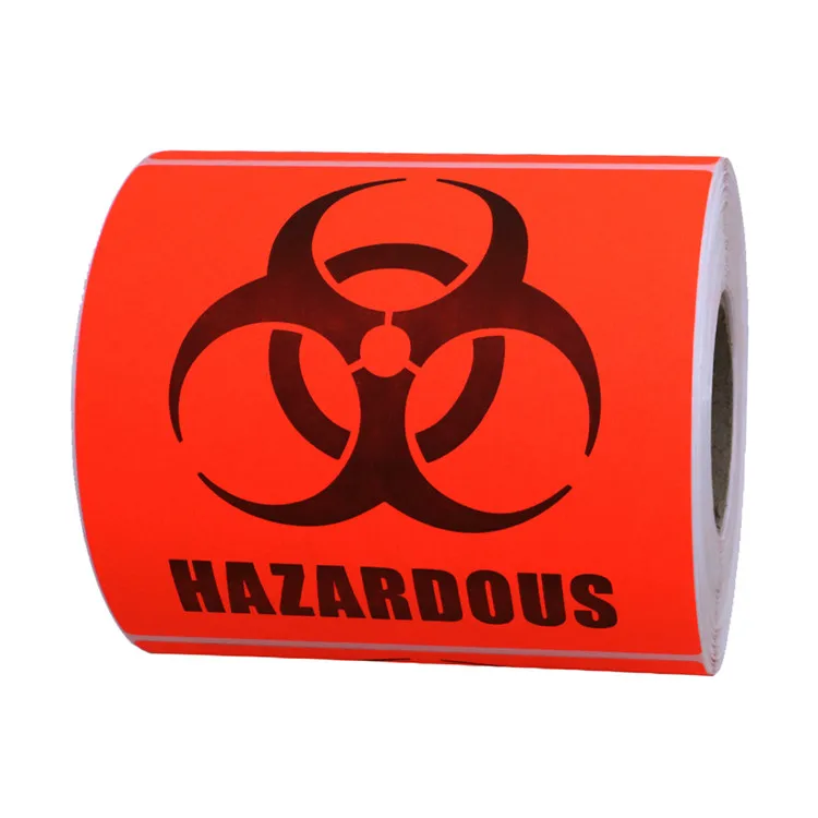 Hybsk Biohazard Warning Labels 4 X 4 Inch Fluorescent Red-orange ...
