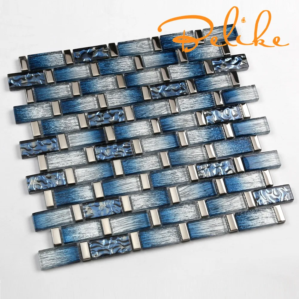 Blue Gradient Tactile Relief Glass Mosaic Wall Tile Elegant Ambience ...