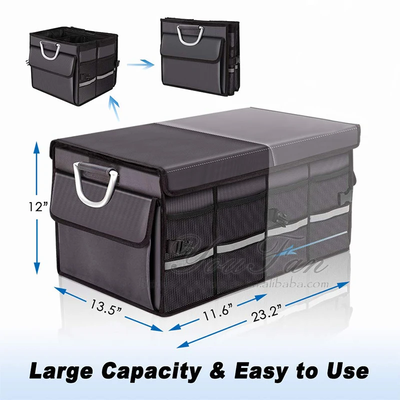 Large Collapsible Multi Compartment Folding Trunk Organizer Car Storage ...