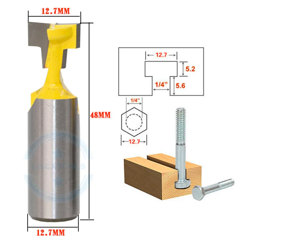 L-N075-1 8mm 1/2inch T-Slot Cutter Router Bit for 1/4" Hex Bolt 1/2'' 3 ...