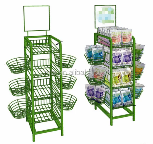 Promotional Metal Wire Display Stand Supermarket Basket Display Rack 4 ...