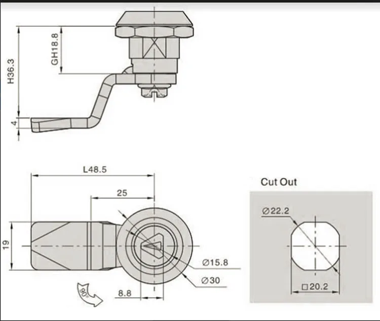 Fs3099 Triangle Key Quarter Turn Cam Lock For Mail -boxes Lock Post ...