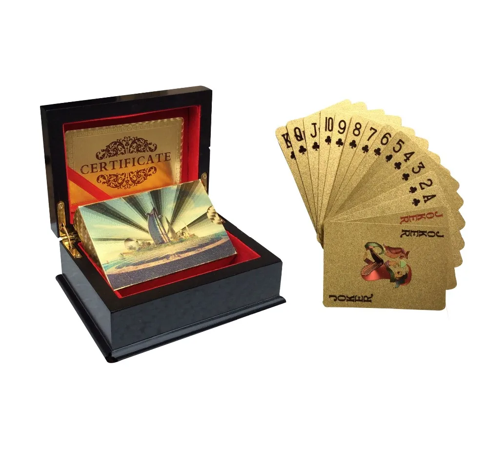 Custom Printing Gold Foil Playing Cards with Wooden Box