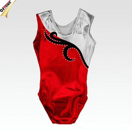 Crystal Metallic Gymnastic Leotards Sleeveless Customized Red ...
