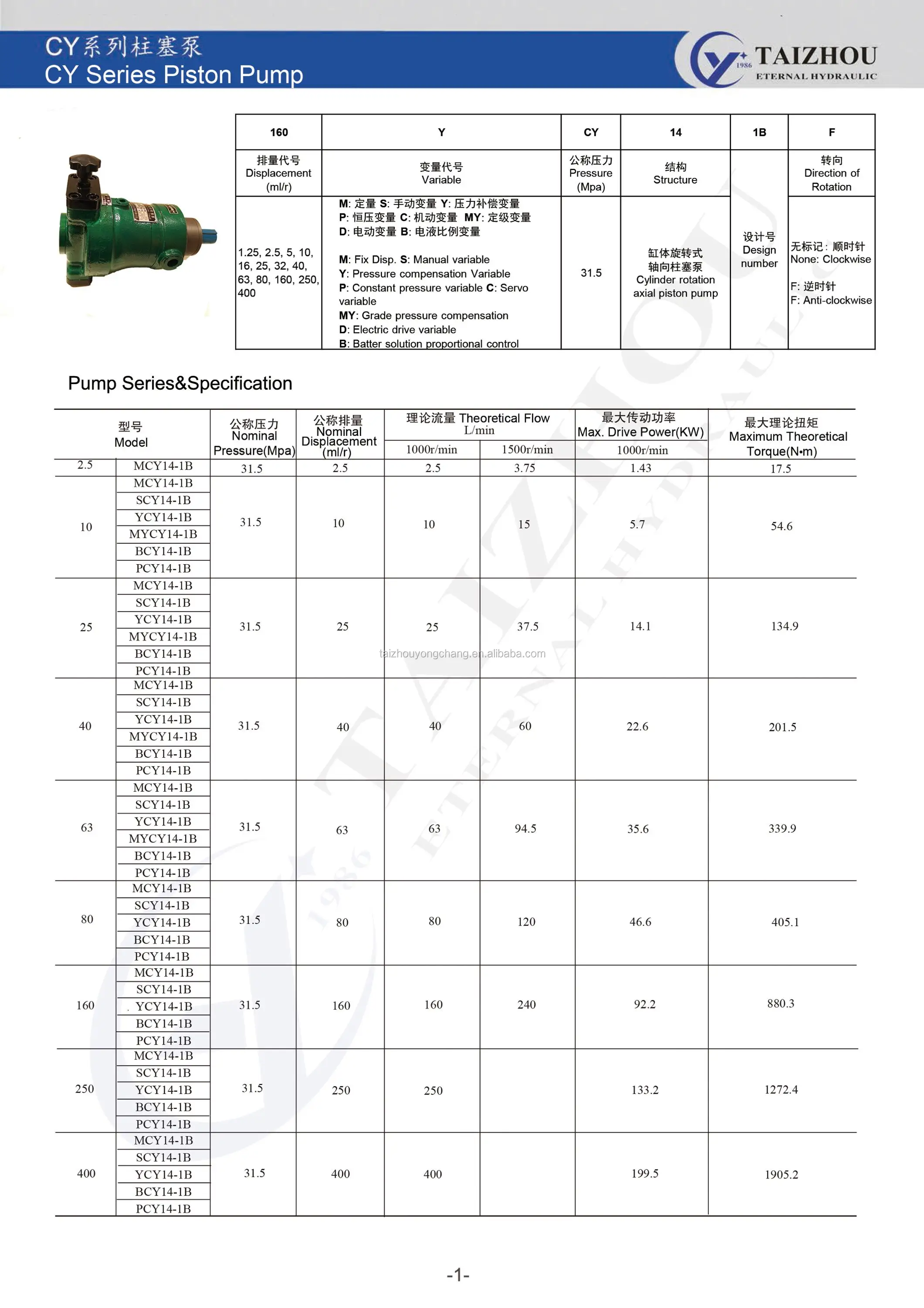 Lowrider Hydraulic CY Piston Pump China CY Series Mcy Scy Bcy Pcy Dcy