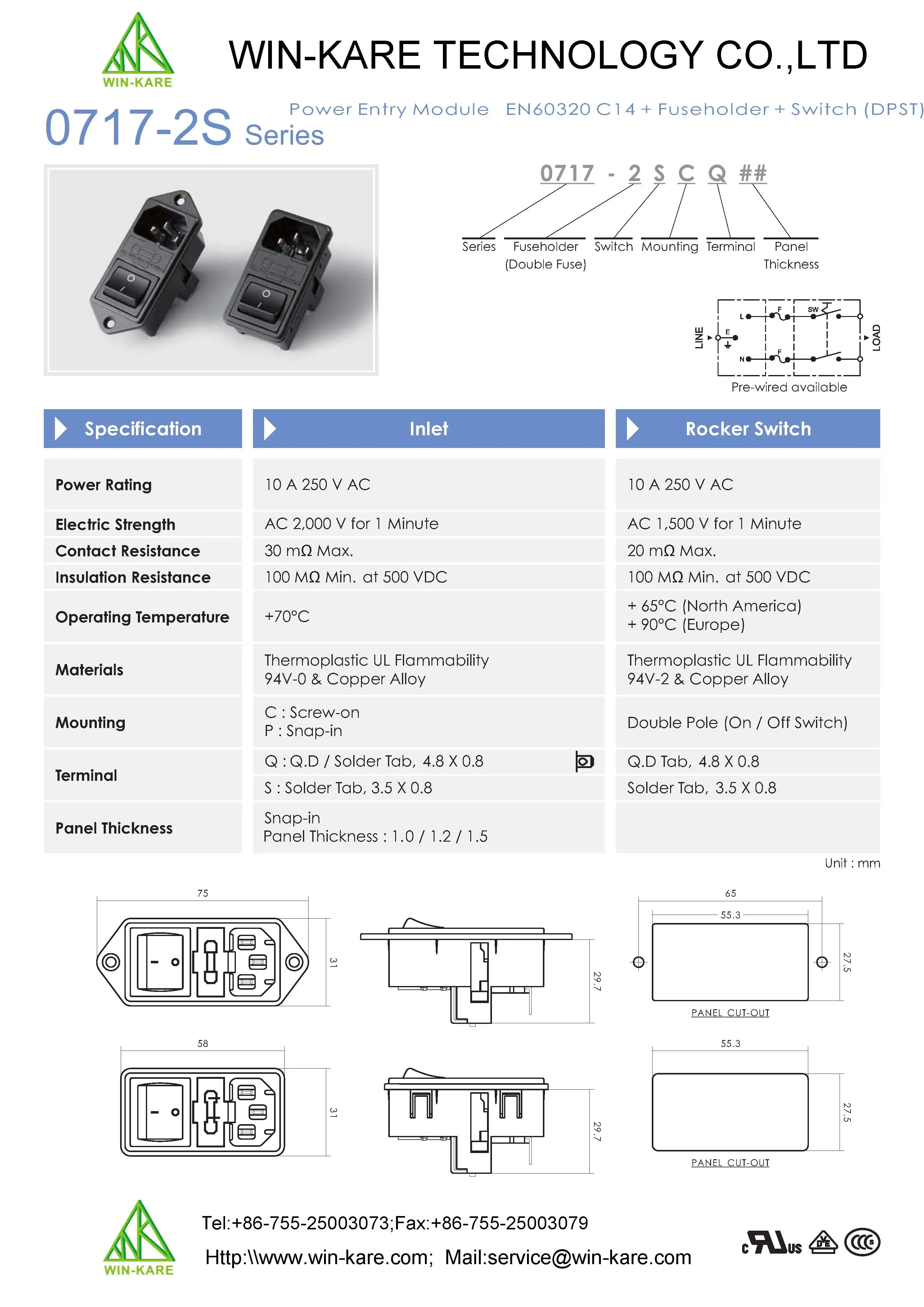 IEC Electrical Switch Connector Female Plug AC Power Inlet