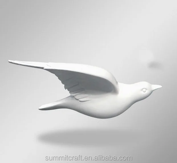 Resin 2D White Bird Wall Art Sculpture Flying Bird Decoration