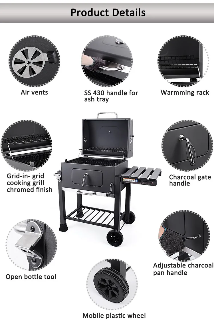 KAOKE 24 Inch Square Grill Barbecue With Side Panel Outdoor Use Custom ...