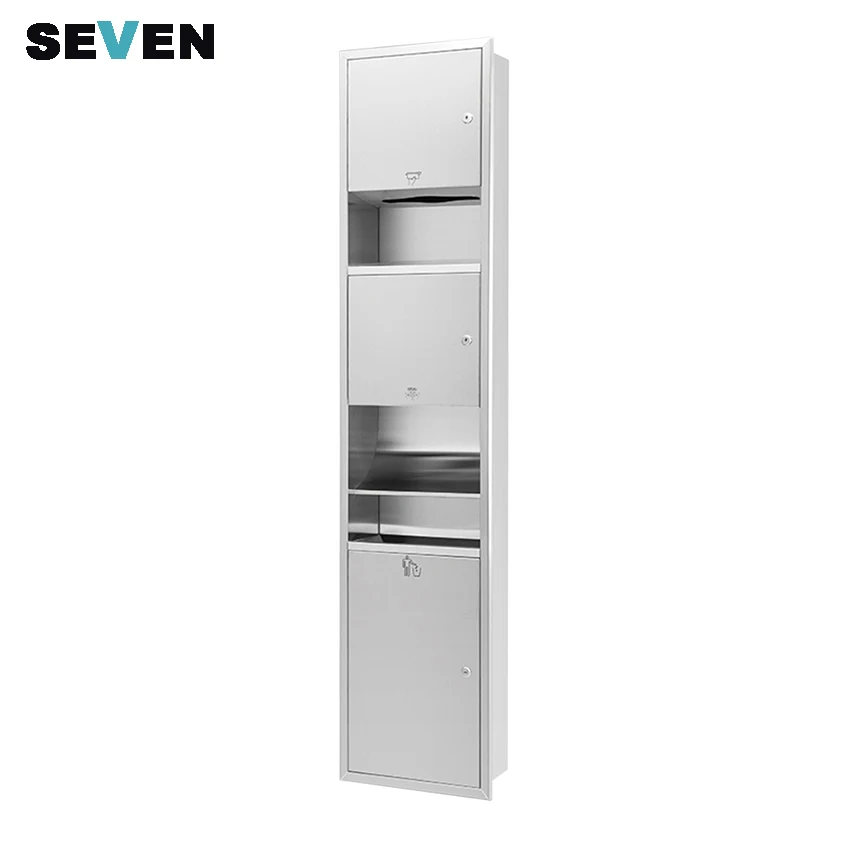 Embedded Electric Hand Dryer, Paper Towel Dispenser & Waste Bin Combination