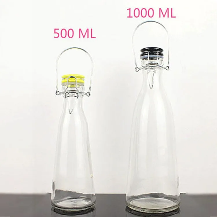 Portable Glass Milk Juice Bottle 500ml 1000ml With Swinging Top Cap - Buy Portable Glass Milk ...