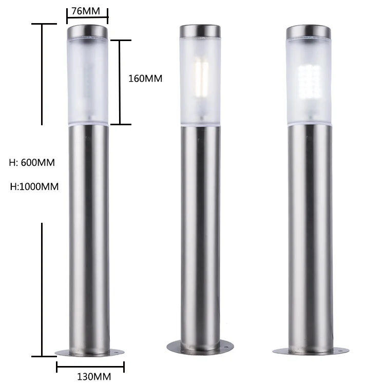 60cm 100cm IP65 E27 Outside LED Garden Lamp - Stainless Steel