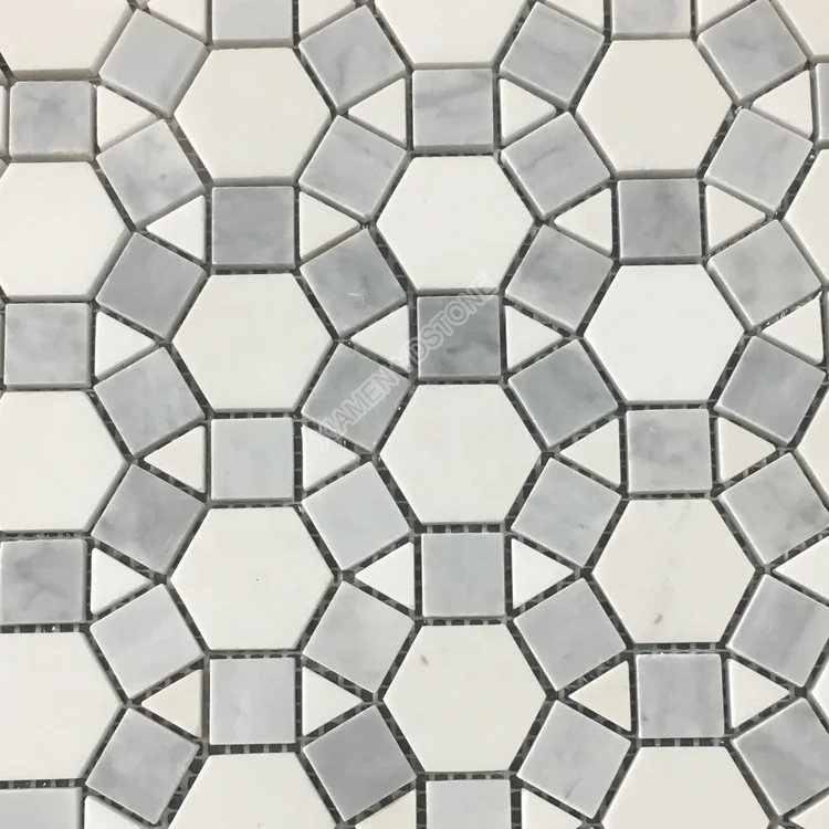 Round Pattern Marble Floor Mosaic - White and Grey Tiles