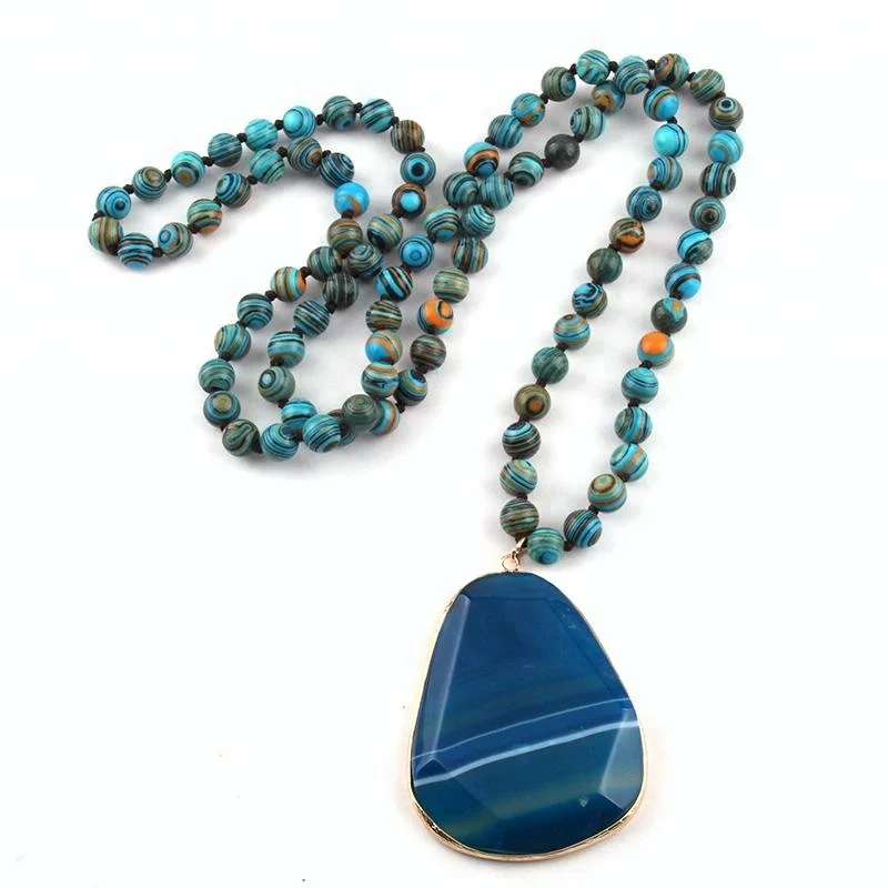Women Bohemian Tribal Jewelry 8mm Natural Precious Stone Necklace ...