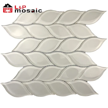 Featured Product Crystal Glass Leaf Shape Mosaic Tile For Kitchen ...