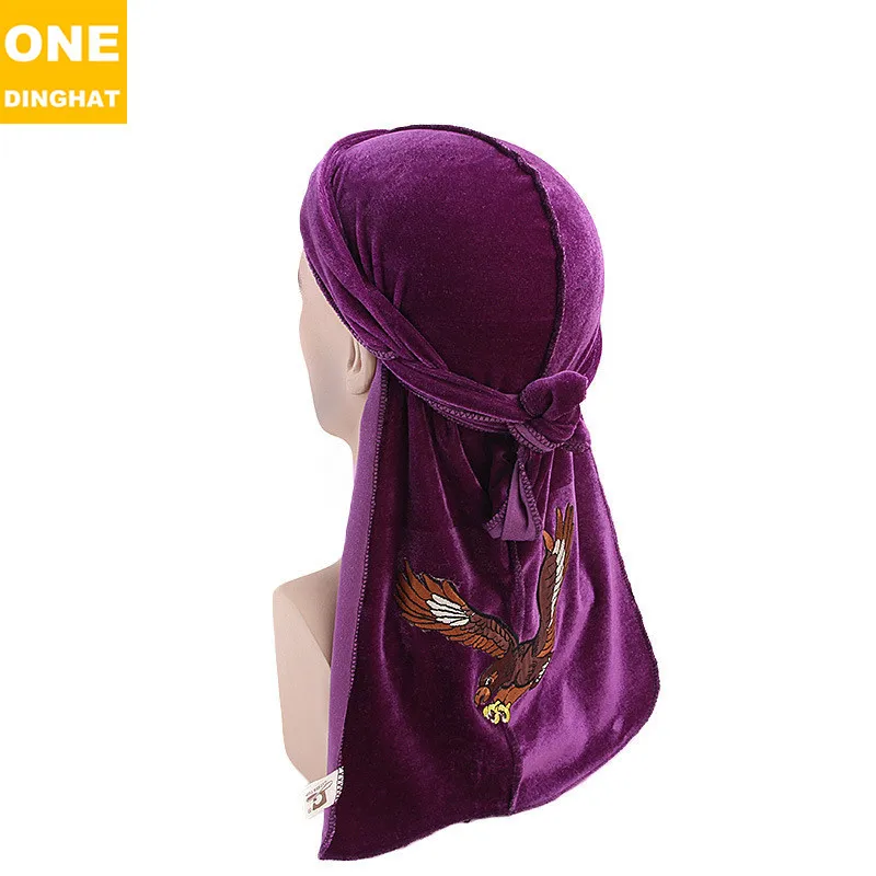 Men Durag Eagle Pattern Velvet Doo Rag Duragesic Long Turban Head Wrap ...