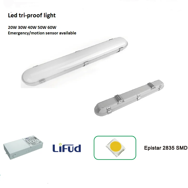 2ft 4ft 5ft 40w 60w Ip65 Tri-proof Ceiling Light Housing Waterproof Led ...
