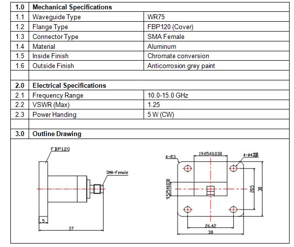 WR75 OEM Waveguide to Coaxial Supply Transition Waveguide to Coaxial ...