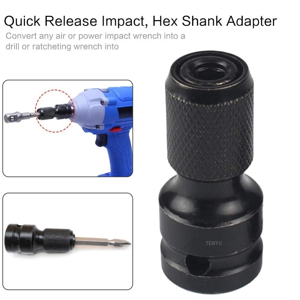 1Pc 1 4 Hex Shank Drill Chuck Conversion Kit Impact Wrench Adapter 1 2 Square Quick Change Adapter Converts Air Power Wrench Alibaba