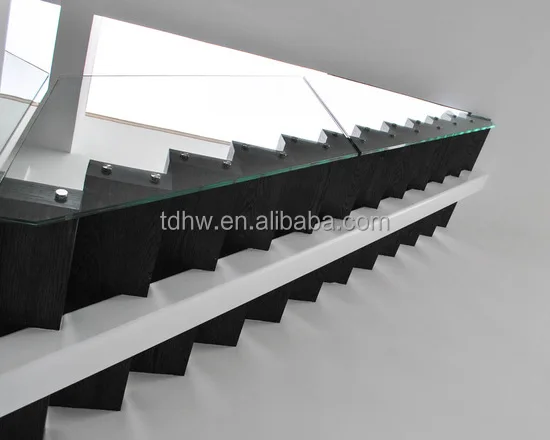 Alibaba.com: Floating straight stairs with wood tread, frameless glass ...