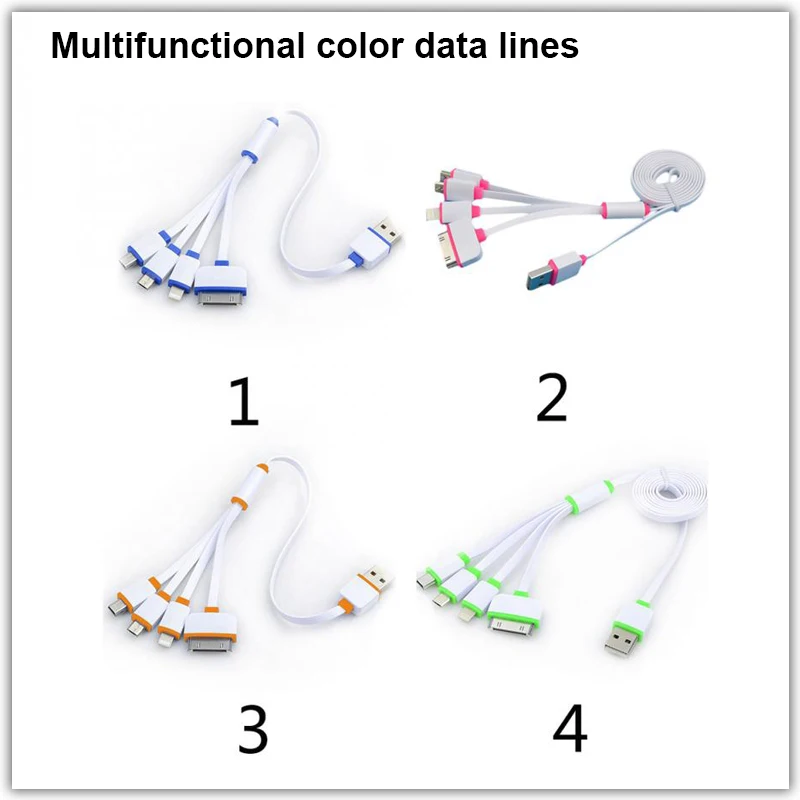 4 In 1 Cell Phone Usb Cable Noodle Line Fast Charging Cable Data Lines ...