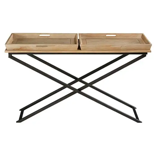 European furniture modern design oak wooden double tray metal iron ...