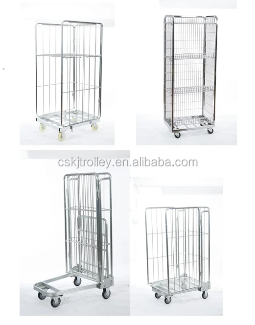 Warehouse Heavy Duty Wire Roll Cage Trolley Transfer Cage Roll ...