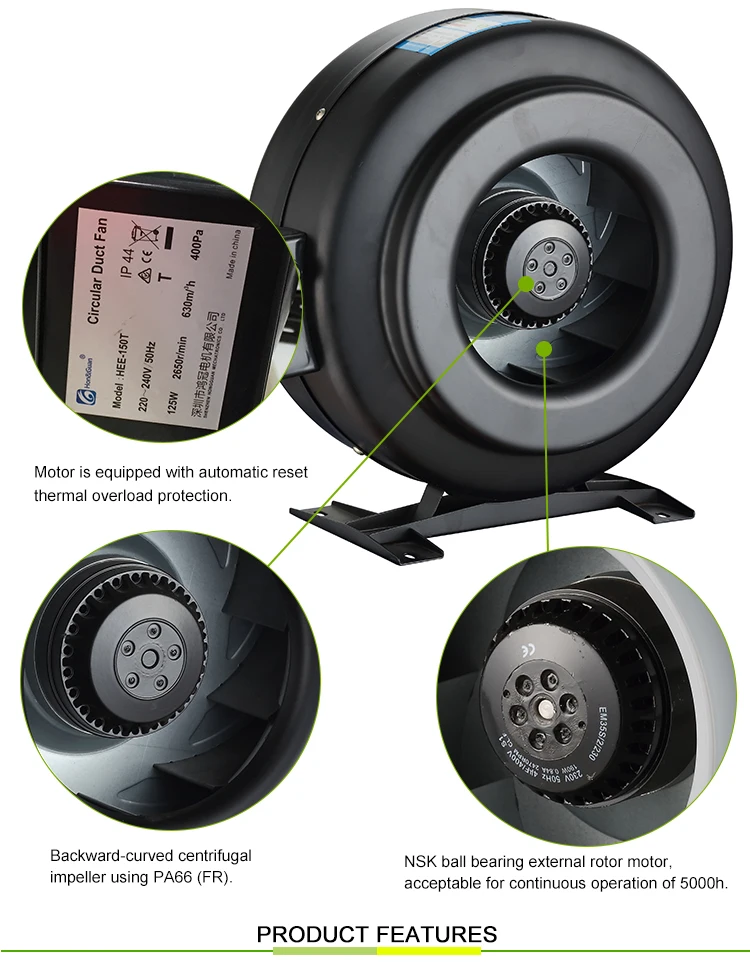 Metal Circular Centrifugal Fan 100mm~315mm for Green House Grow Room ...