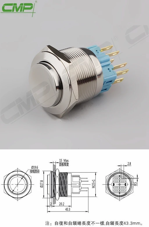 Cmp High Quality Momentary Waterproof Metal 25mm Push Button Switch - Buy 25mm Push Button ...