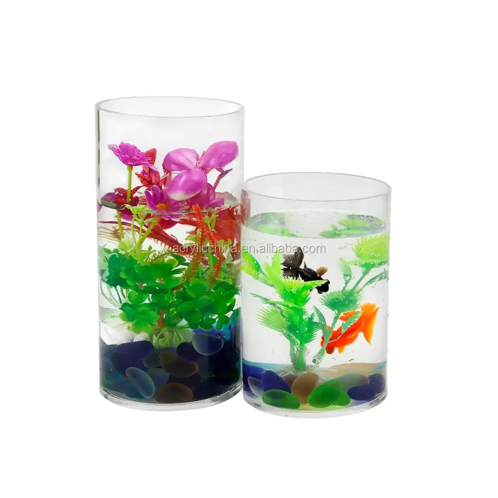 Clear Acrylic Fish Tank Desk Cylinder Unique Fish Tank Flower Vase For ...