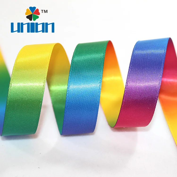 Wholesale Single or Double Sided Printed Rainbow Satin Ribbon