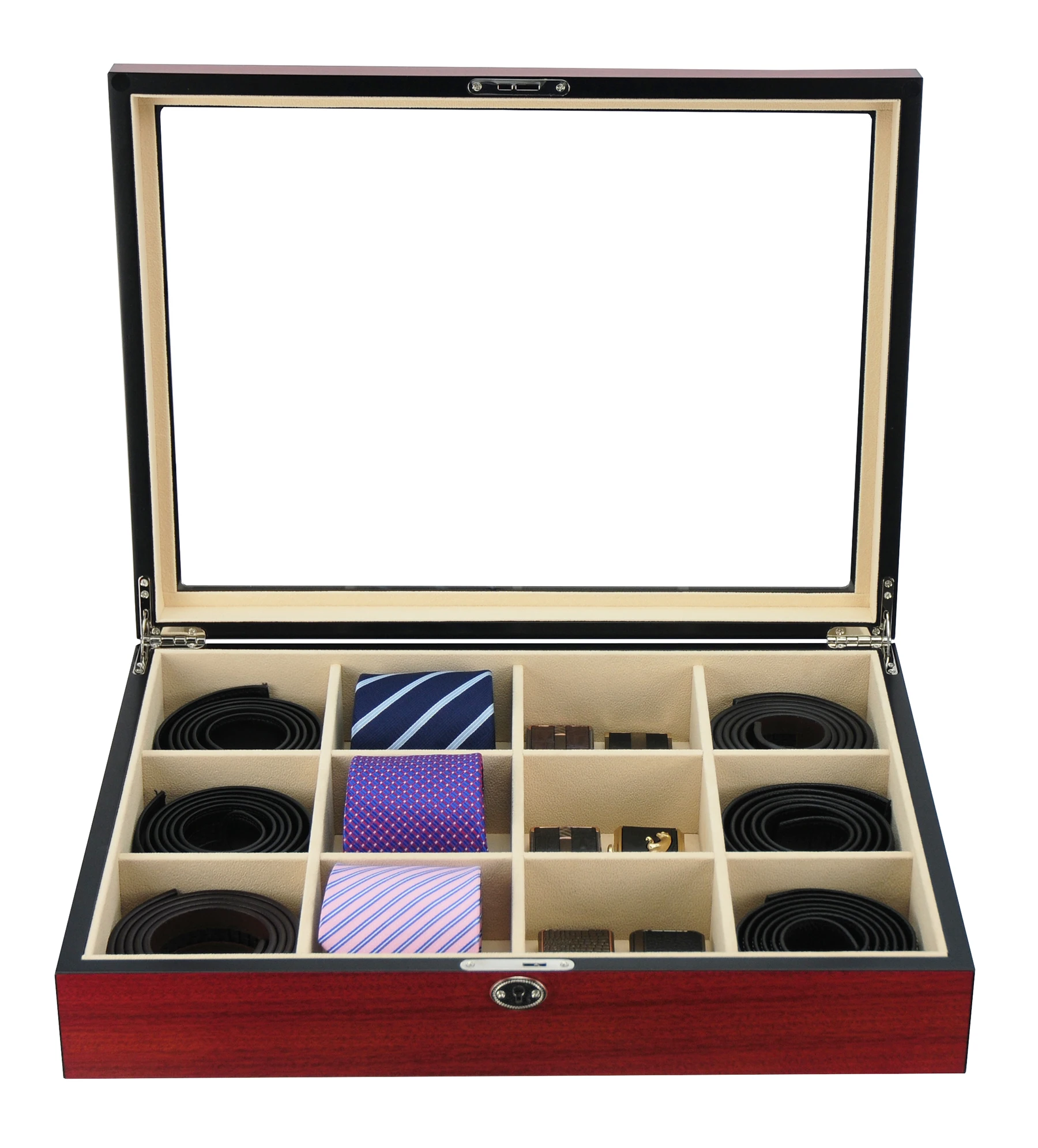 Customizable Cherry Wooden Tie Box - Store & Display Ties