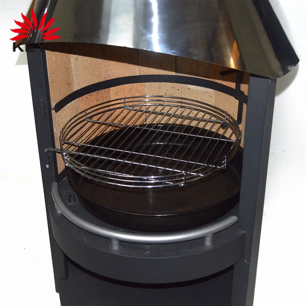 Wood Burning Fire Pit BBQ Grill with Chimney, 61-76cm Height