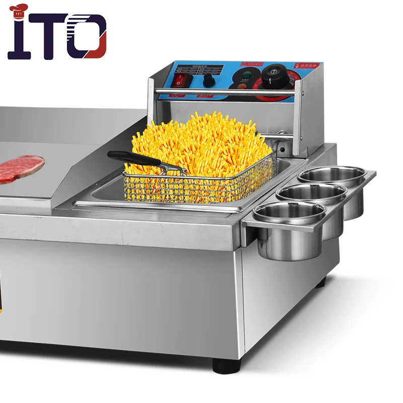 Commercial Kitchen Use Integrated Electric Griddle with Deep Fryer