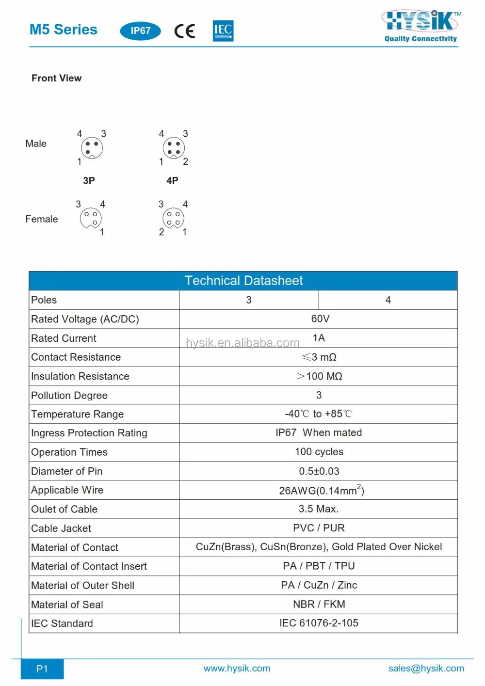 M Series Ip67 4 Pin Female Male Metal Non-shielded Waterproof Connector ...